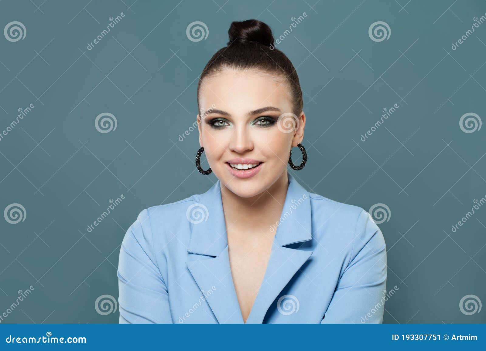 Beautiful Model Woman on Blue Background Stock Image - Image of ...