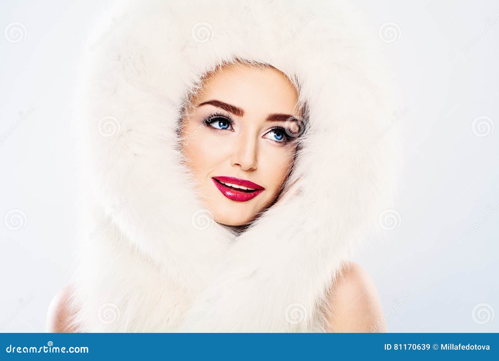 Beautiful Model Woman with Makeup and Winter Fur Stock Image - Image of ...