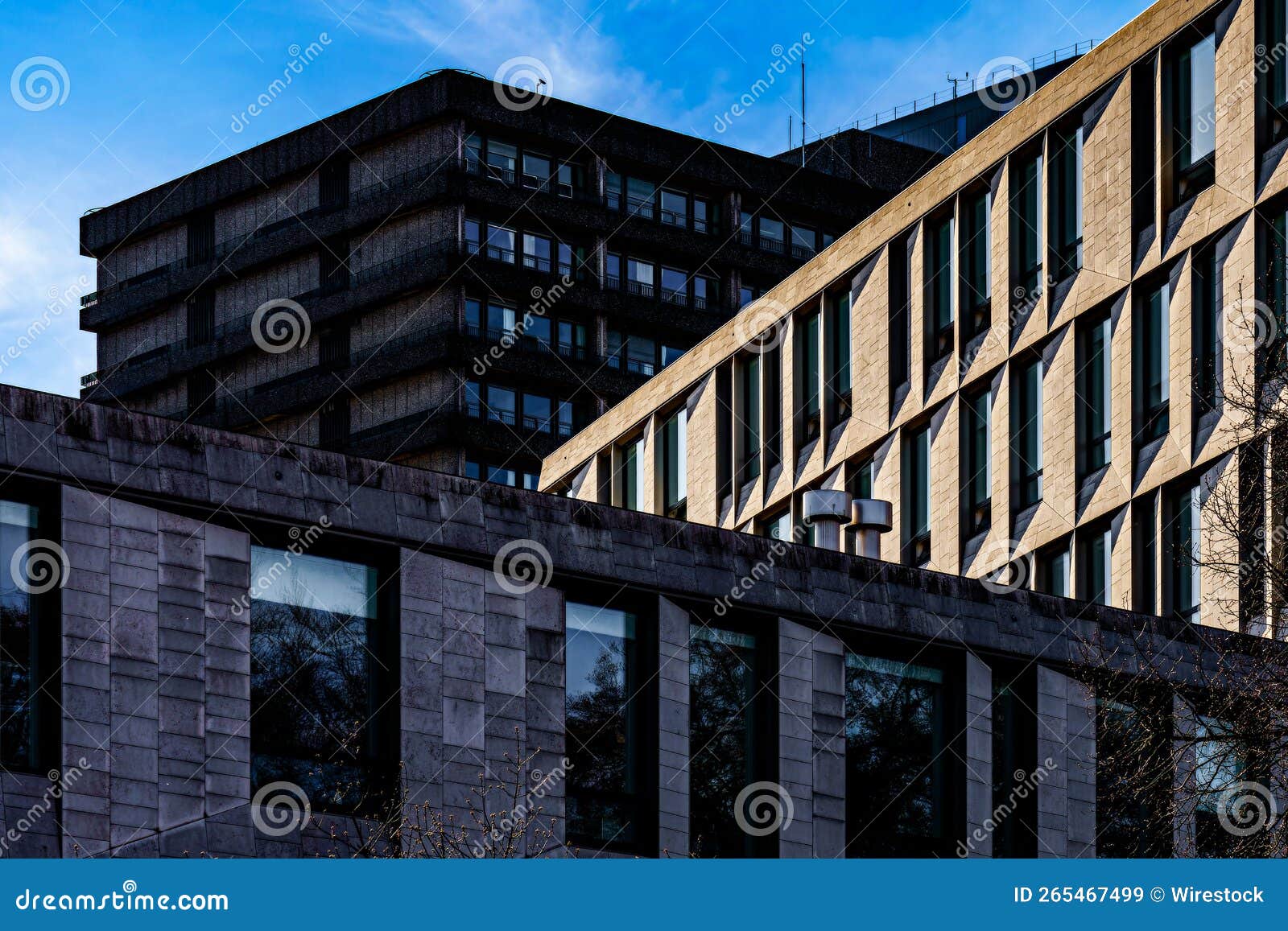 Beautiful Modern Architectural Stone Buildings in Grey Against the Blue ...