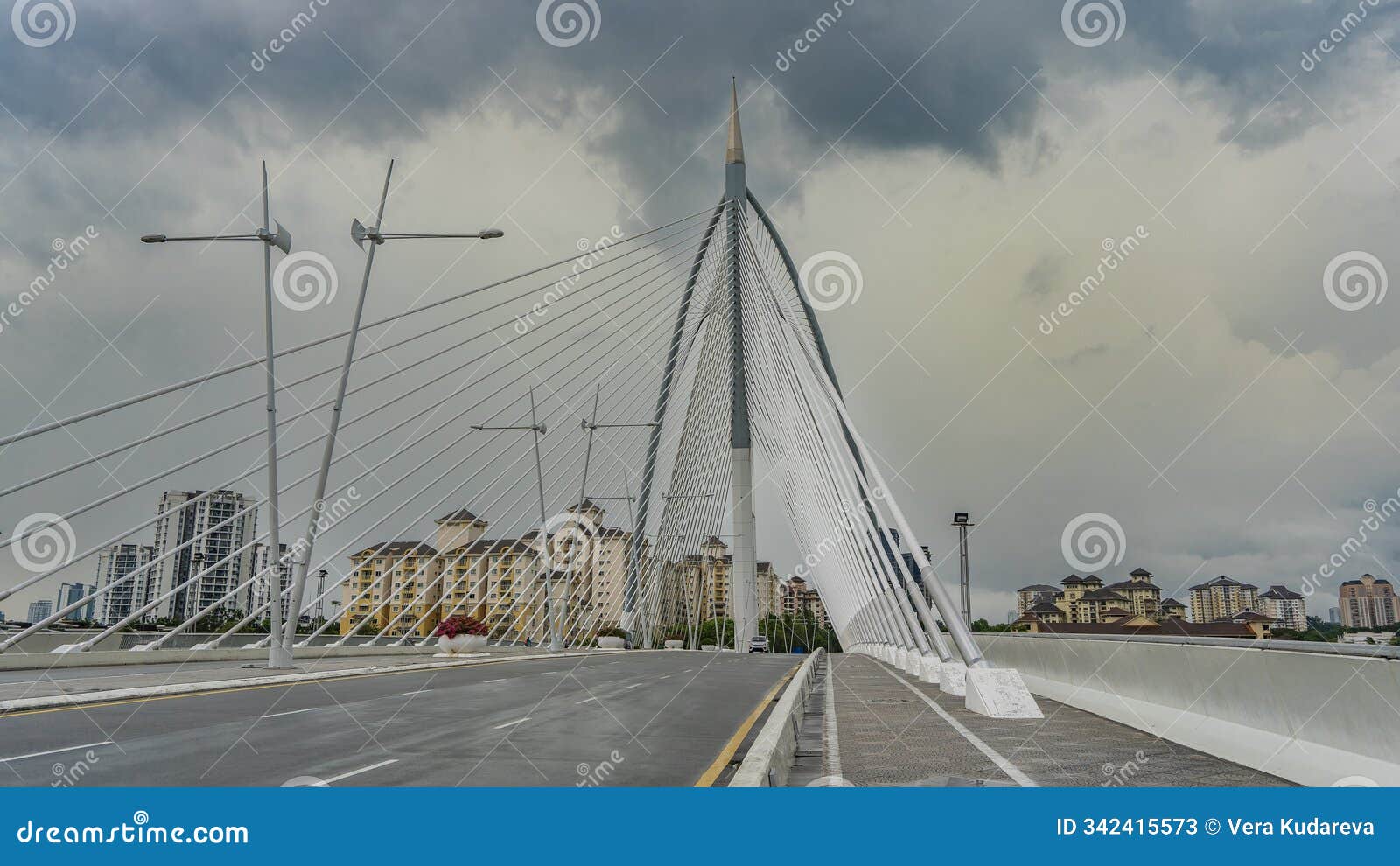 Beautiful Modern Cable-stayed Bridge. Stretched Cables, Arches, a ...