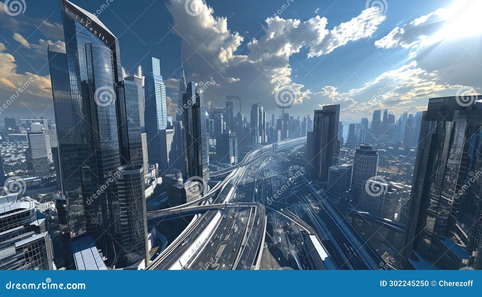 Beautiful modern city stock illustration. Illustration of road - 302245250