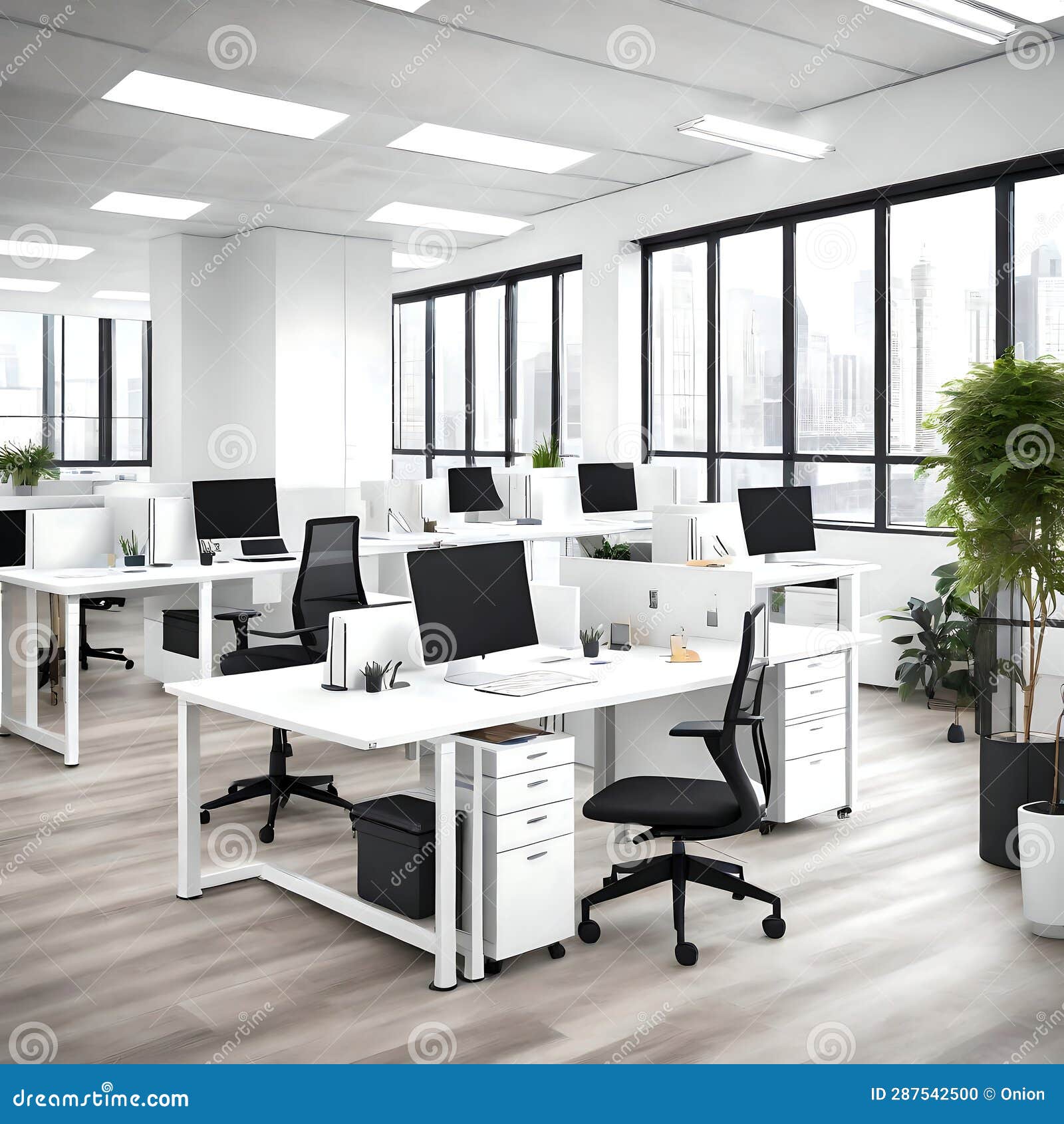 Beautiful Modern Clean Office - Ai Generated Image Stock Illustration ...
