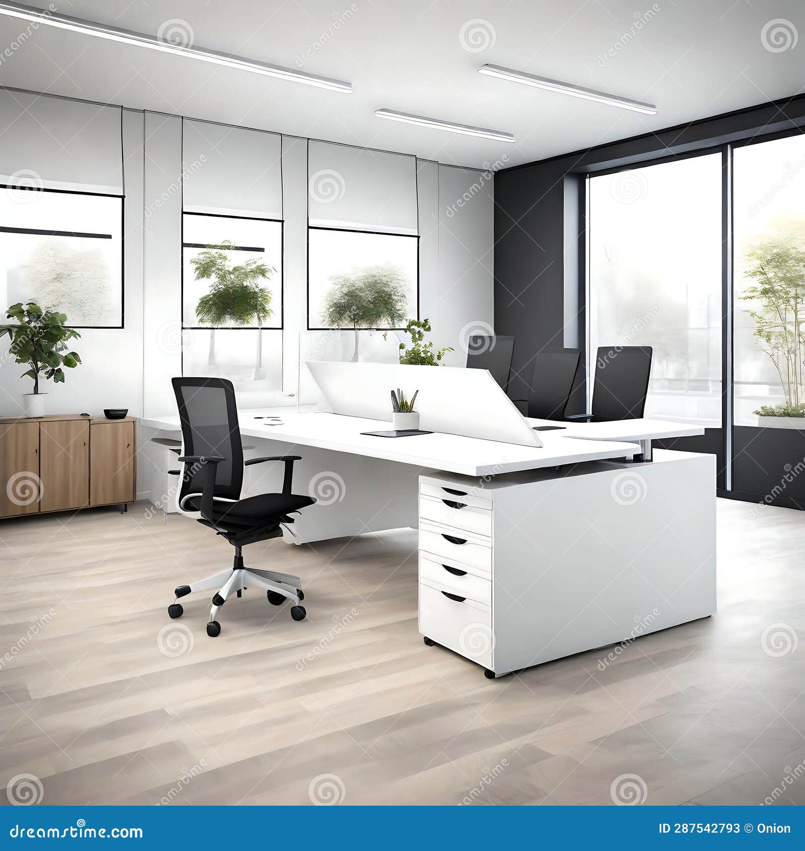Beautiful Modern Clean Office - Ai Generated Image Stock Illustration ...
