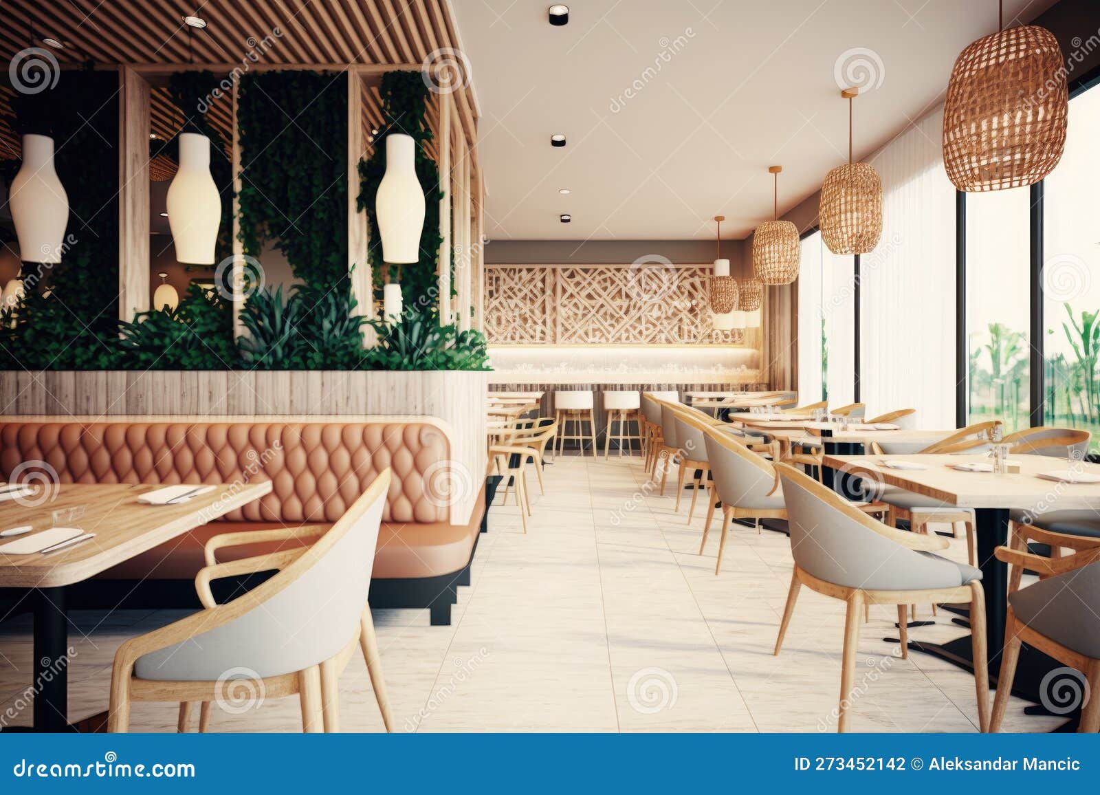 Modern Cafe Restaurant Interior Stock Illustration - Illustration of ...