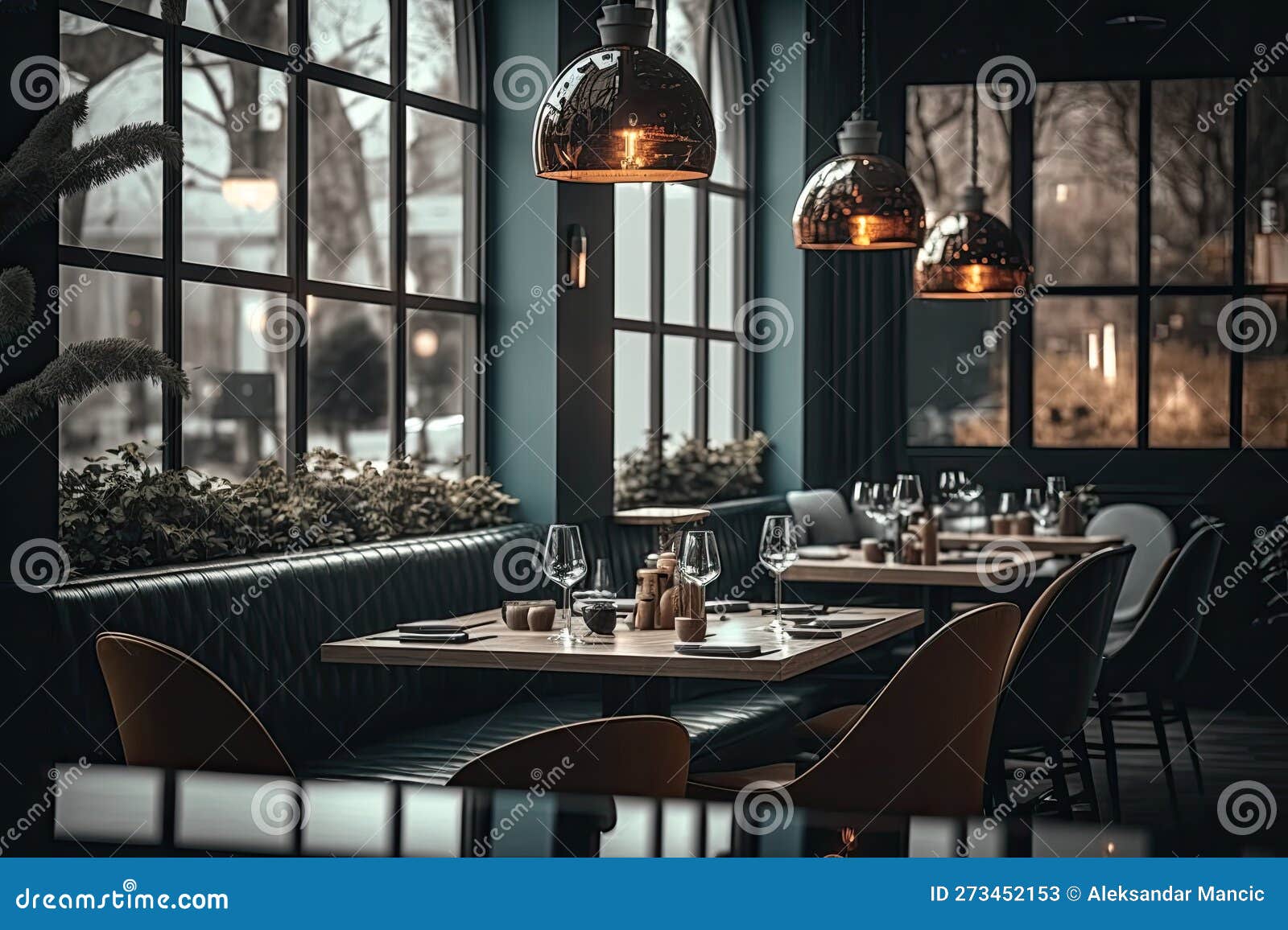 Modern Cafe Restaurant Interior Stock Illustration - Illustration of ...