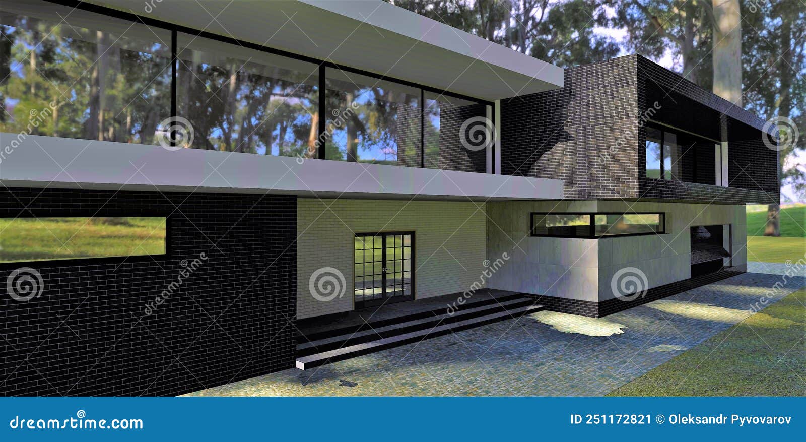 Beautiful Modern High-tech House. the Windows Reflect the Ancient Dark ...
