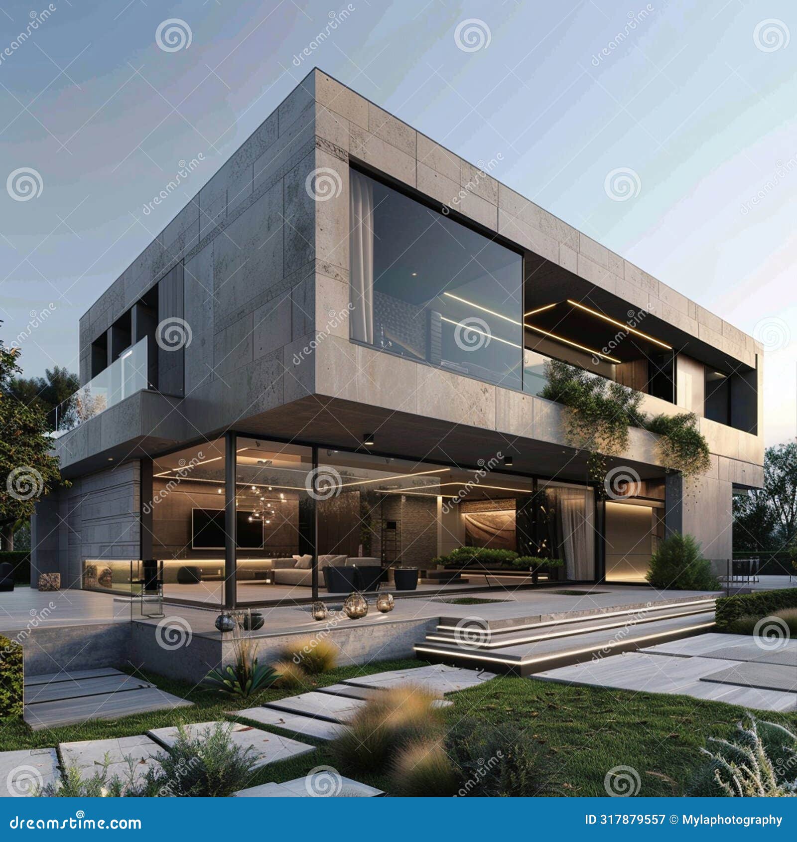 Beautiful Modern Home Exterior, AI Generative. Stock Illustration ...