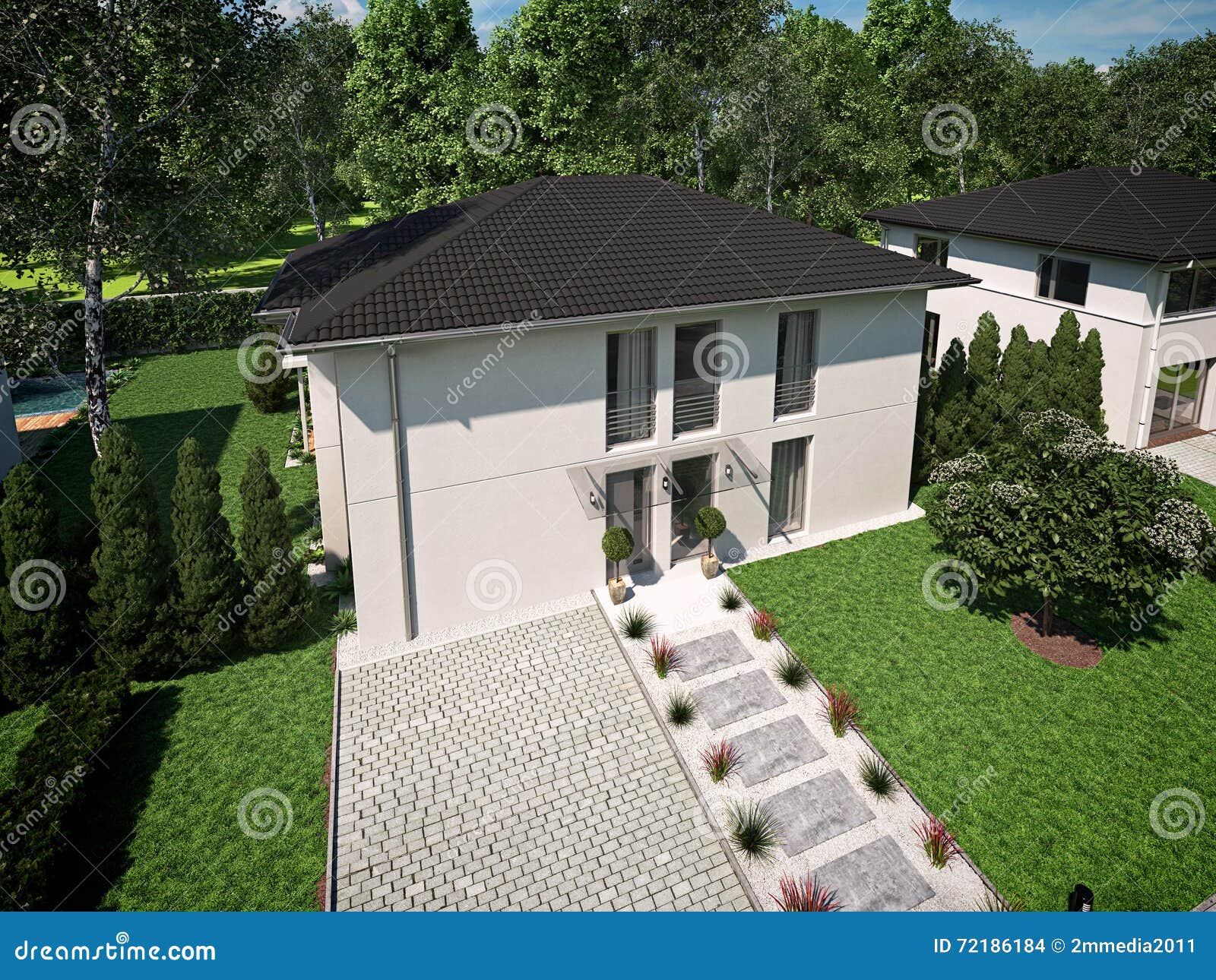 Beautiful Modern House. 3d Rendering Stock Photo - Image of grass ...