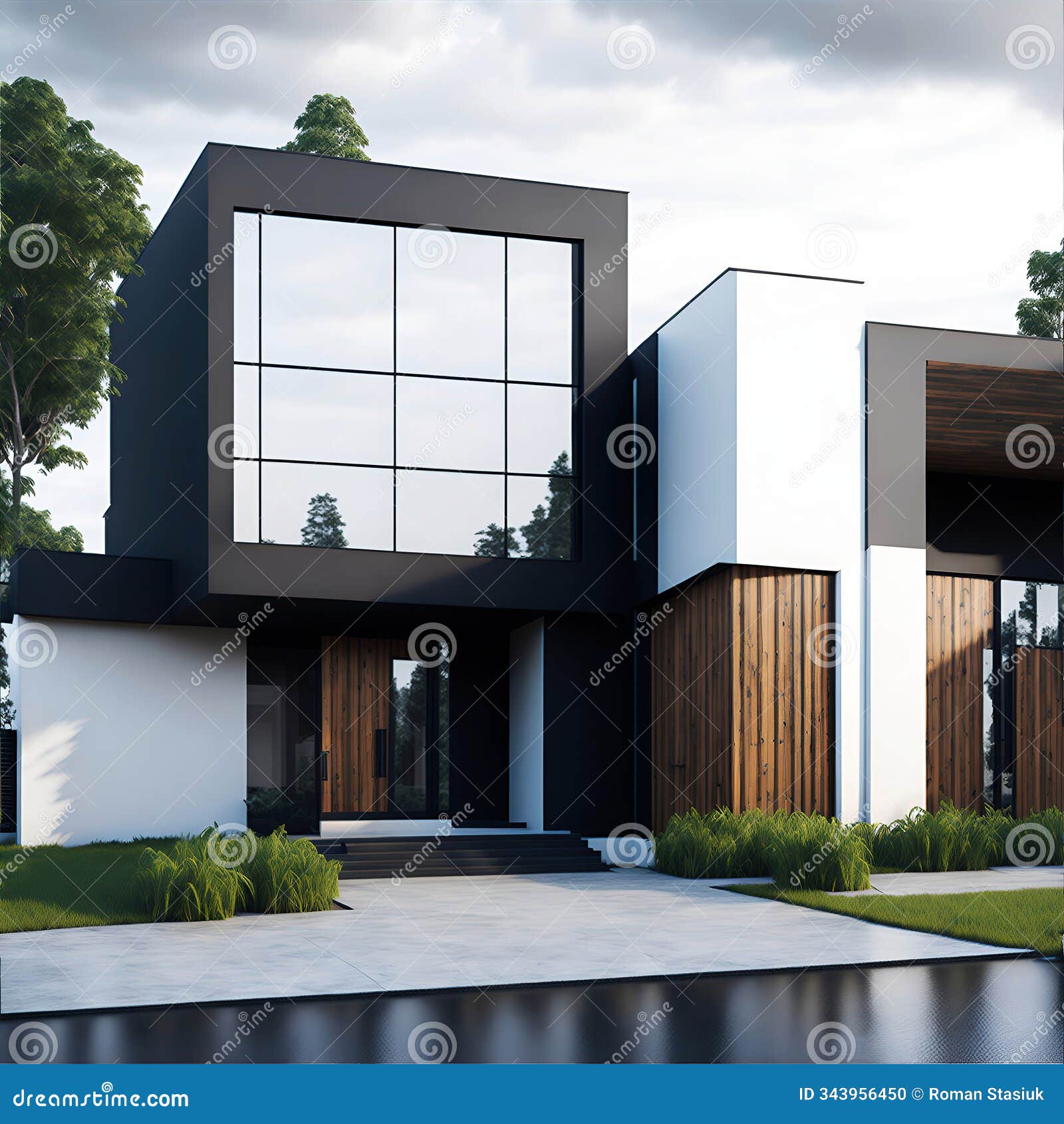 Beautiful Modern House in High-tech Style Stock Illustration ...