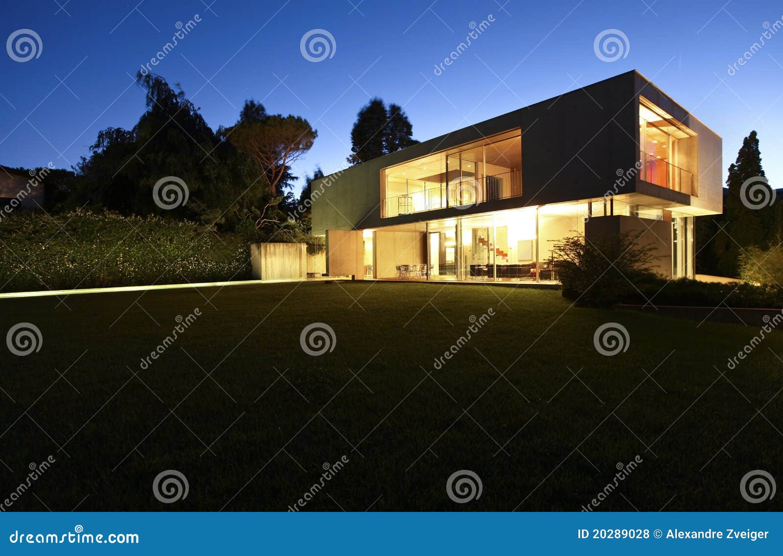 Beautiful Modern House Outdoors at Night Stock Photo - Image of attilio ...