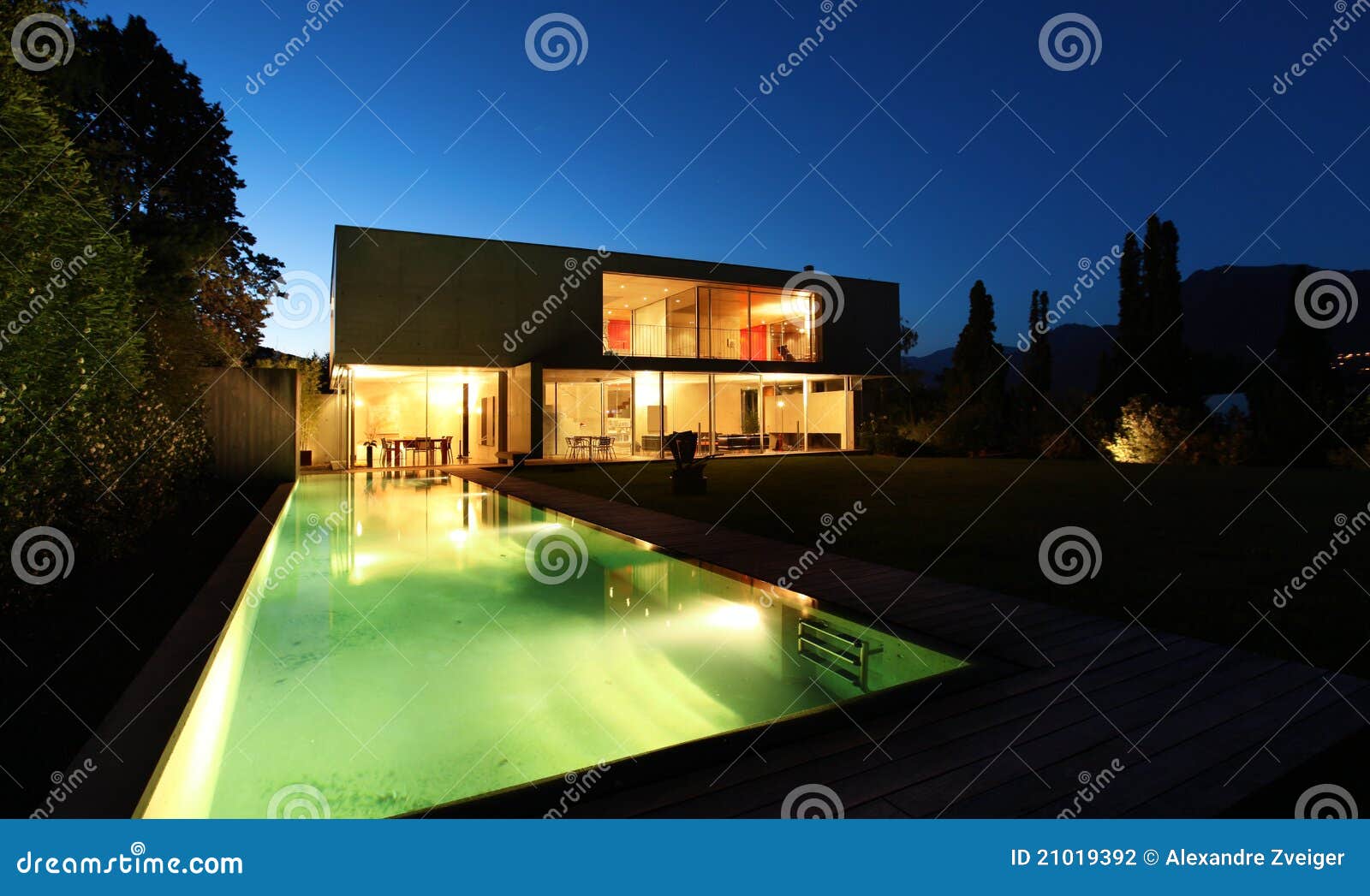 Beautiful Modern House Outdoors at Night Stock Photo - Image of mansion ...