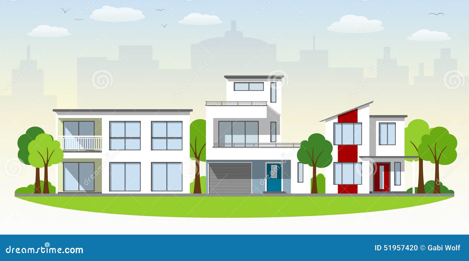 Beautiful modern houses stock vector. Illustration of landscape - 51957420