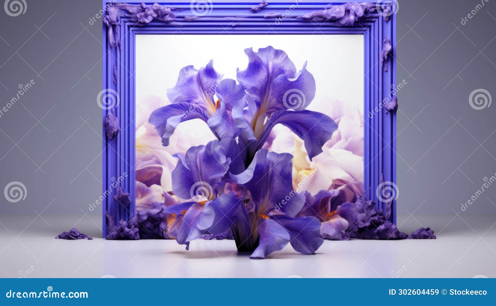 Beautiful Modern Iris in Blue Glass Frame: Dense Compositions, 3d ...