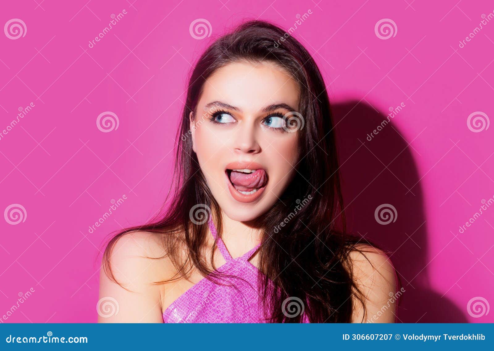 Beautiful Modern Model Shows Tongue Model With Sticking Tongue Out
