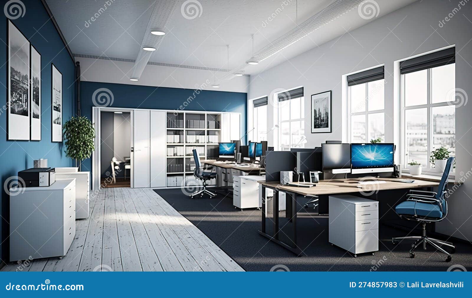 Beautiful Modern Open Space Office Interior, Generative AI Stock ...
