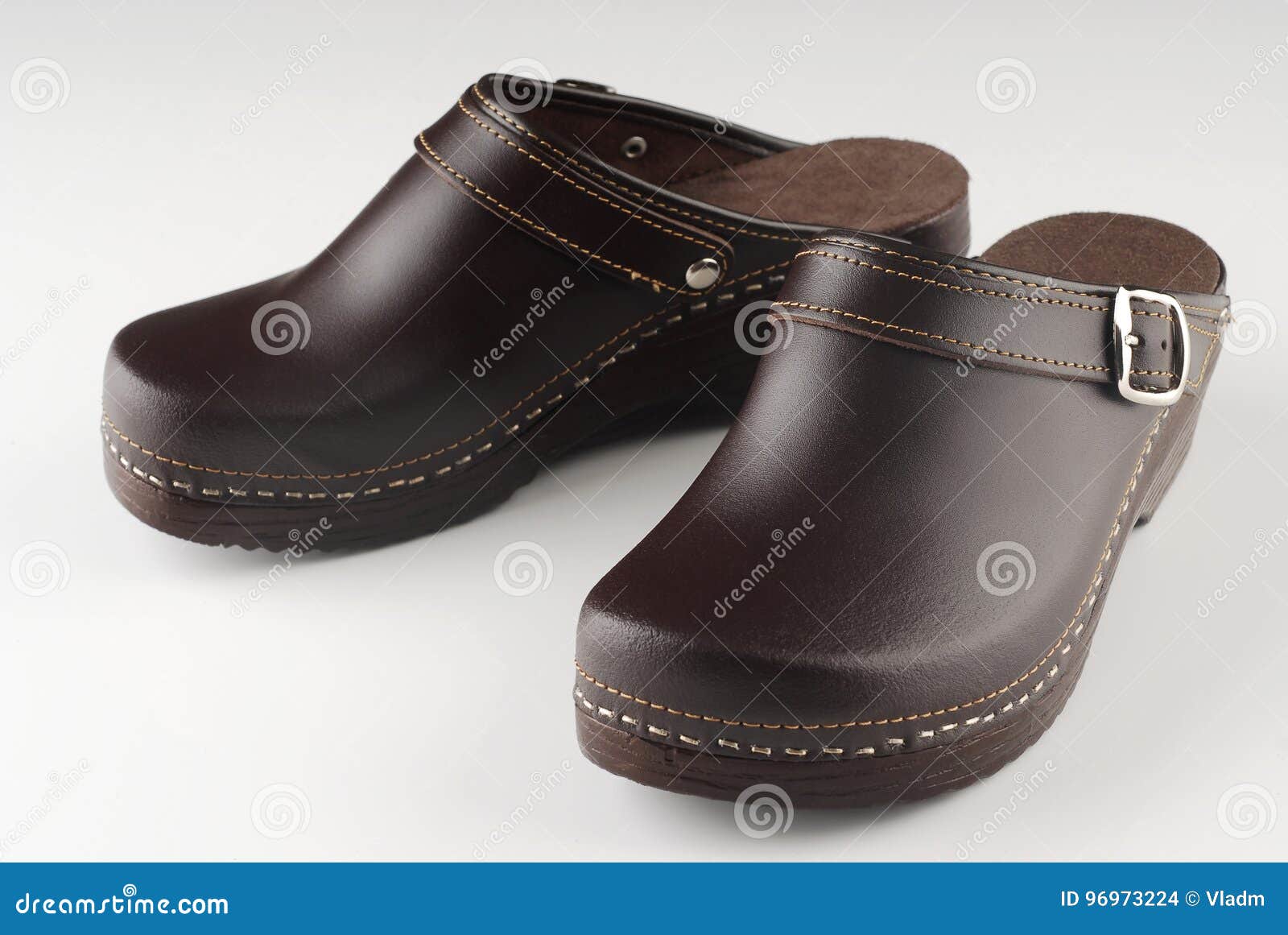 Beautiful Modern Pair of Brown Clogs Stock Photo - Image of wear ...