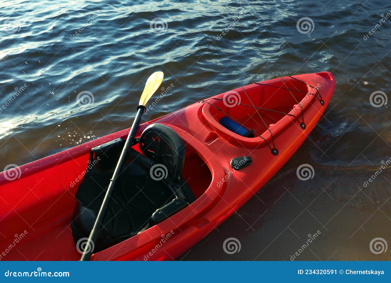 Beautiful Modern Red Kayak with Paddle on Beach Stock Image - Image of ...