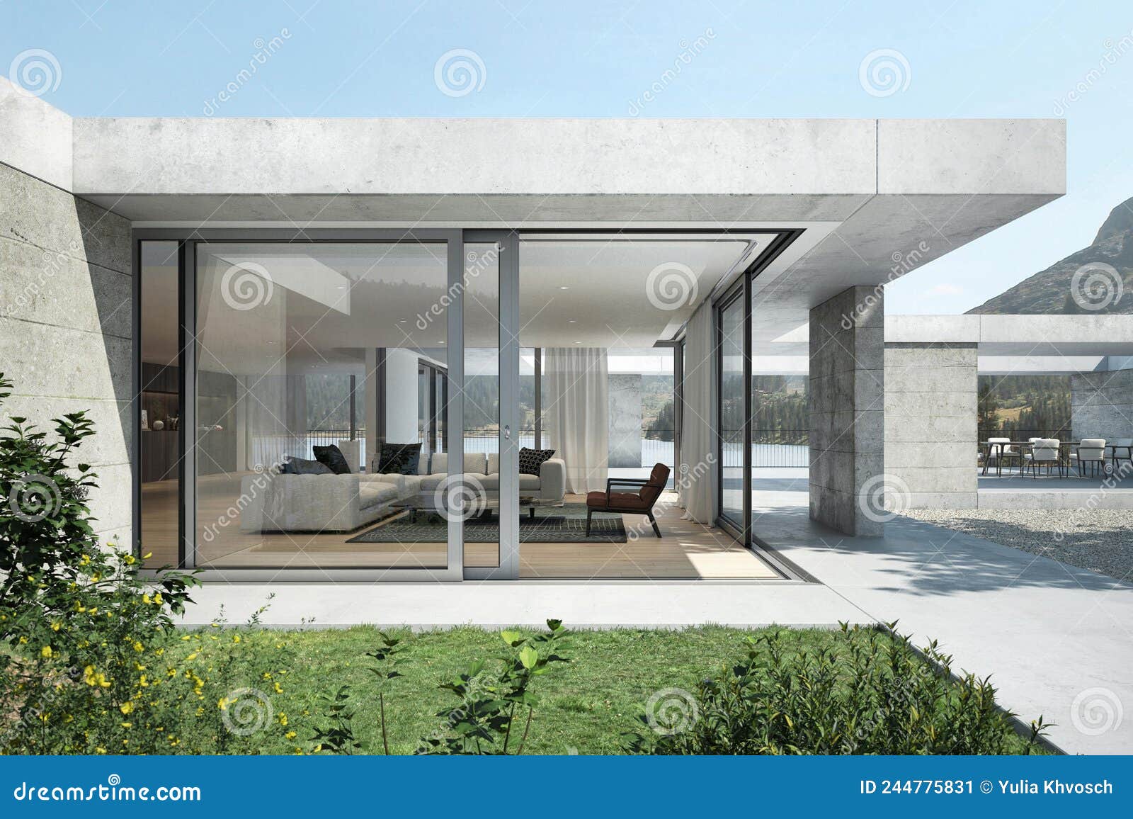 Beautiful Modern Villa with Garden, External View. Stock Image - Image ...