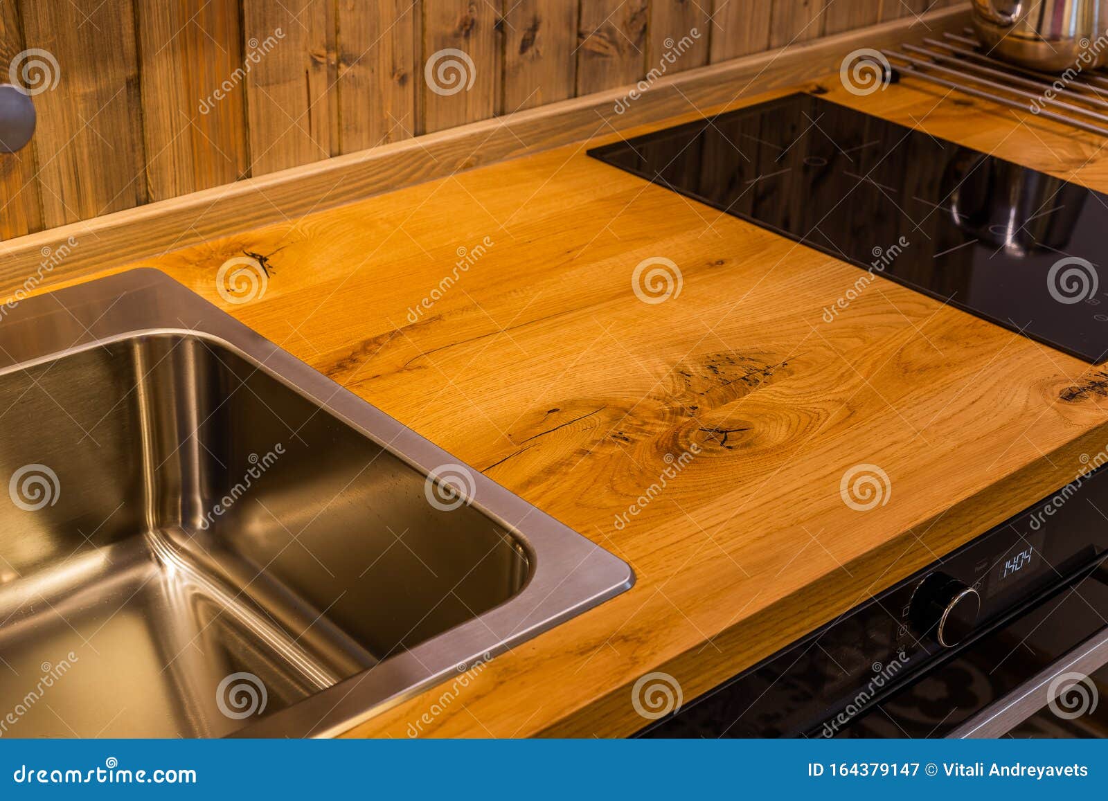 Beautiful Modern Wooden Countertop in the Kitchen. Stock Image - Image ...