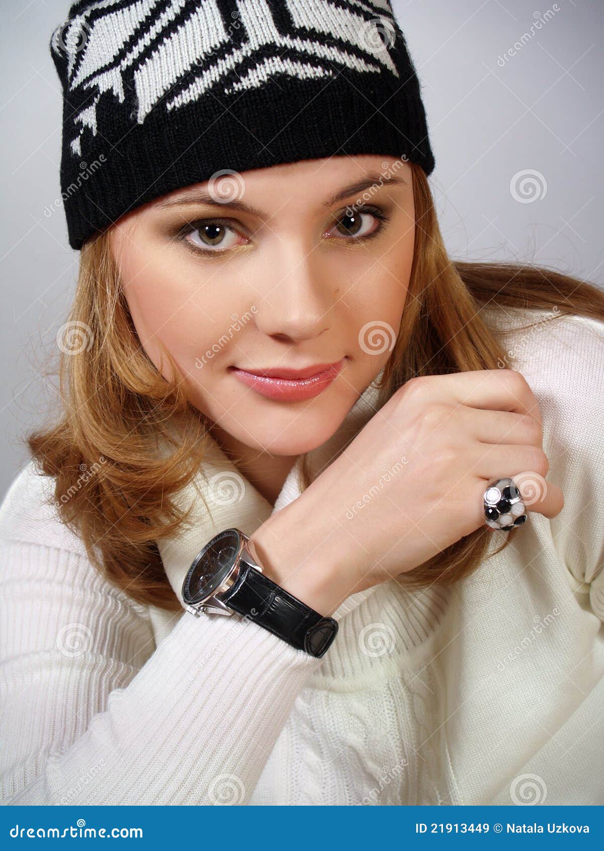 Beautiful Modern Young Woman in a Cap Stock Image - Image of expression ...