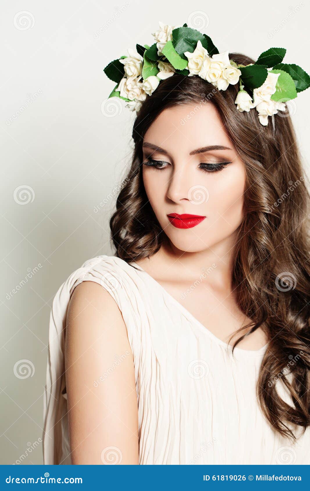 Beautiful Modest Girl with Flowers Stock Photo - Image of graceful ...
