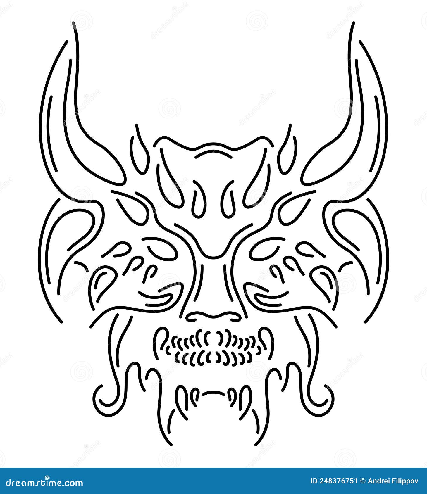 Vector Line Art with Isolated Demon Head Stock Vector - Illustration of ...