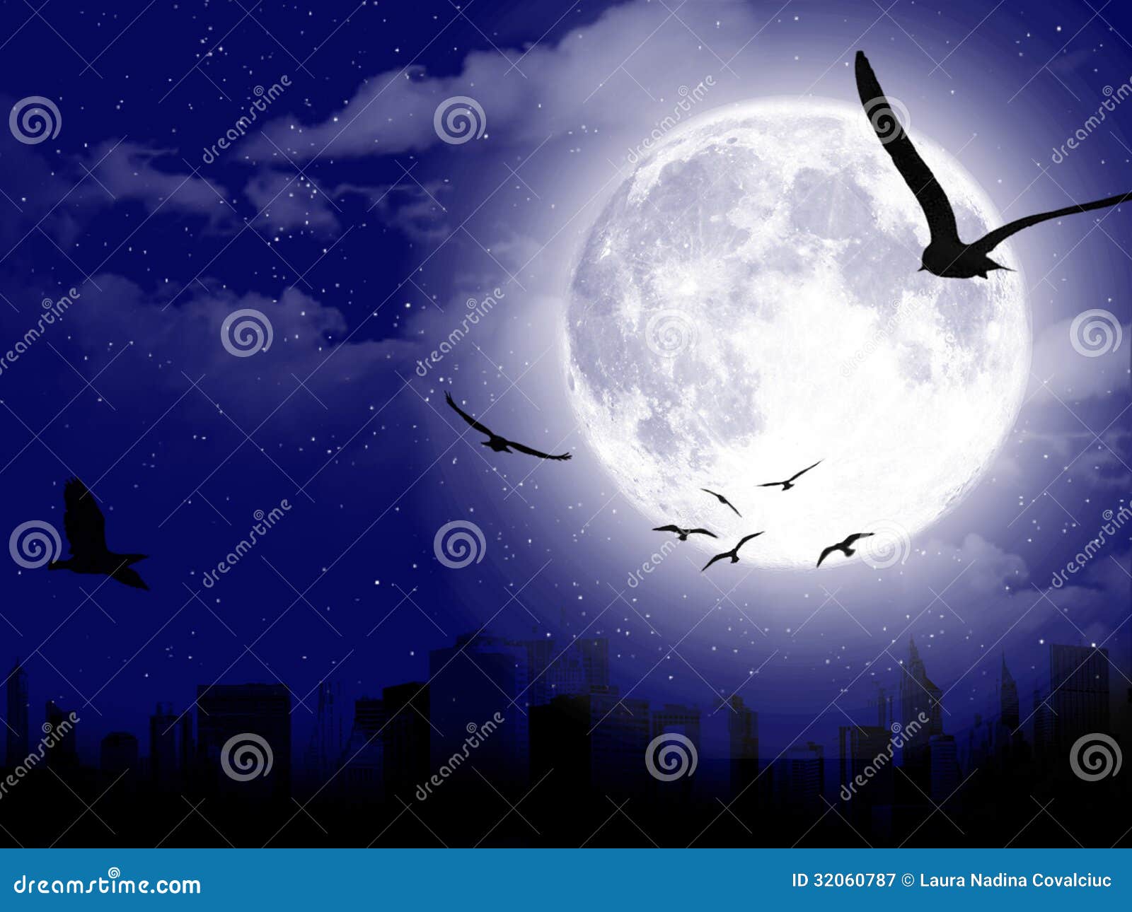 Beautiful Moon Landscape with City Silhouette Stock Illustration ... Beautiful Moon Landscape with City Silhouette Stock Illustration ...