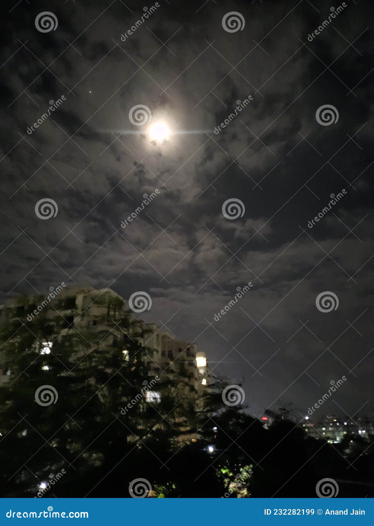 Beautiful moon night view stock image. Image of trees - 232282199