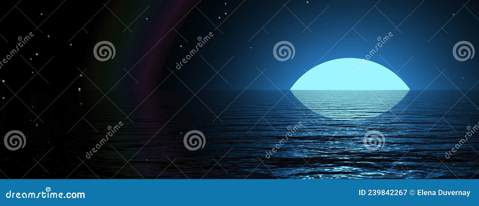 Beautiful Moon Over the Water - 3D Render Stock Illustration ...