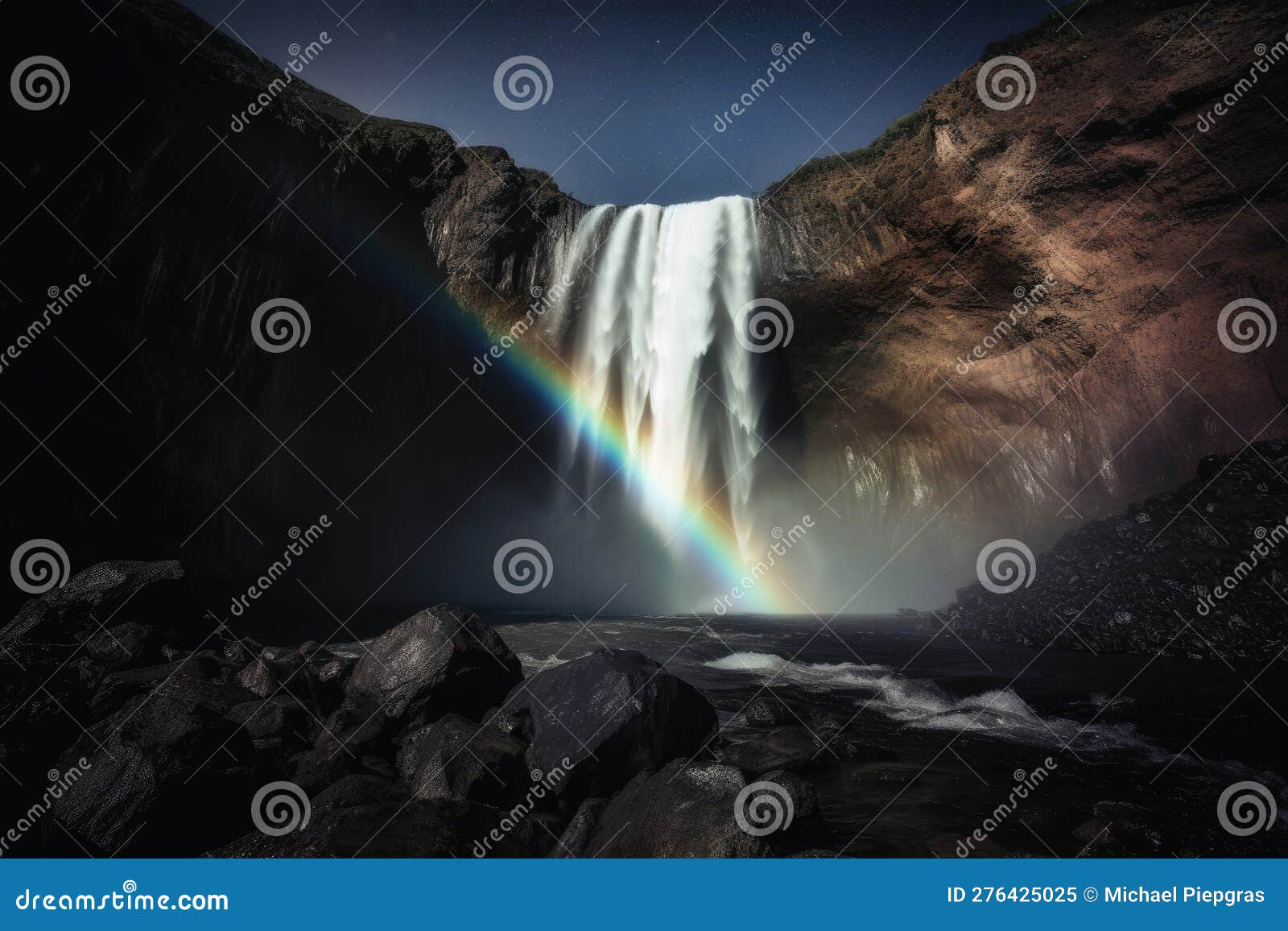 A Beautiful Moonbow in Front of a Waterfall Created with Generative AI ...
