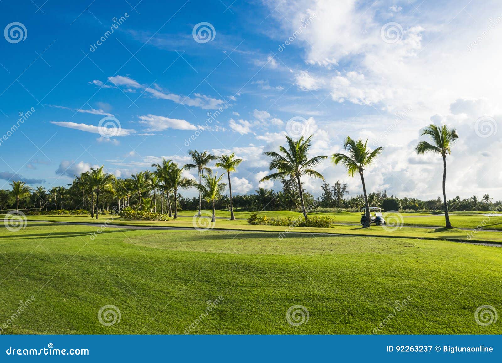 Beautiful Morning Panorama Golf Course at Sunrise, Blue Sky Stock Image ...