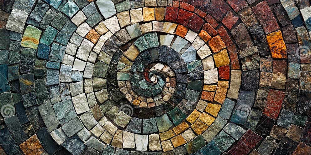 A Stunning Spiral Mosaic Design Crafted from Colorful Stone Tiles. this ...