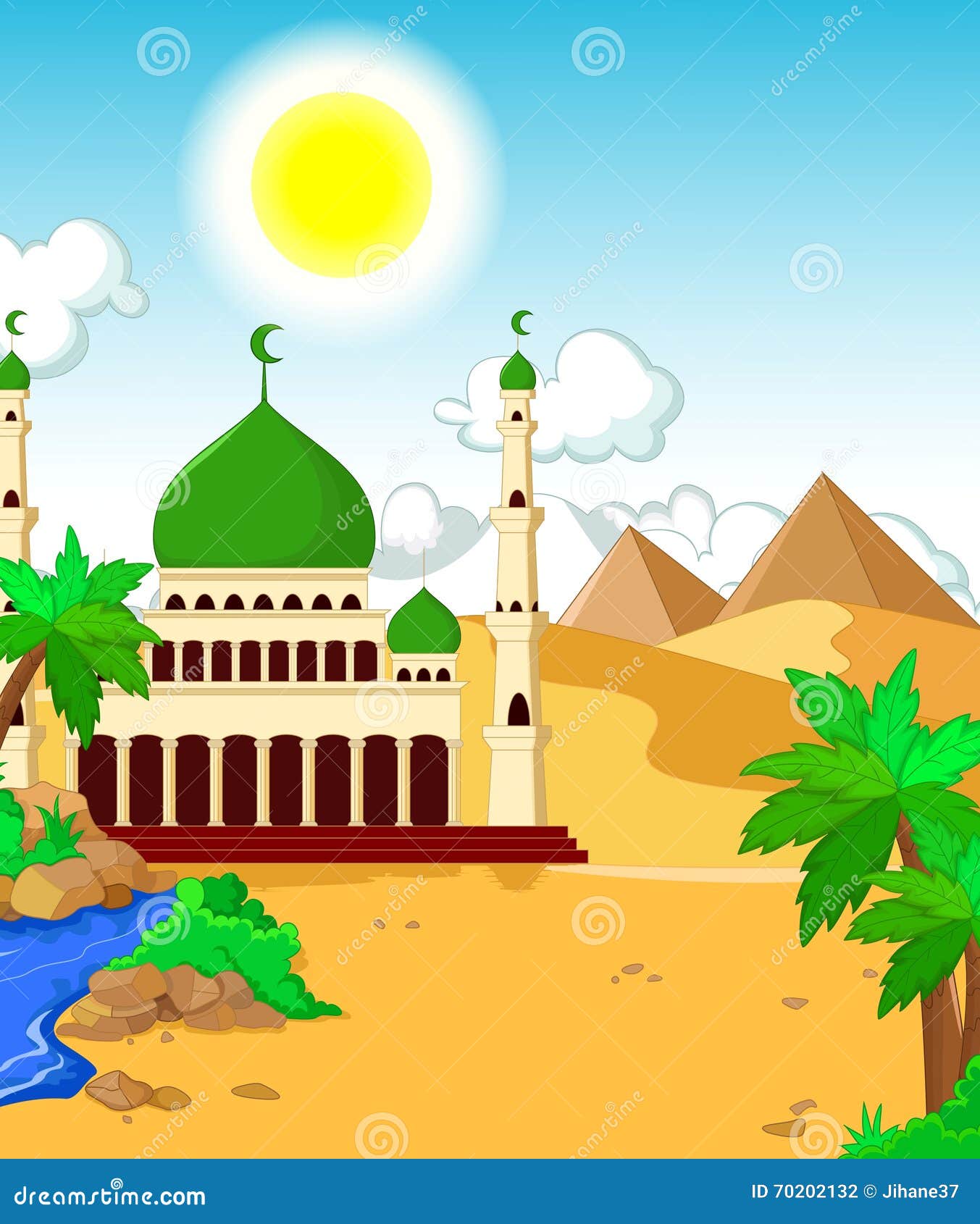 Beautiful Mosque And Cresent Moon On Blue Mosque Shadow Background ...