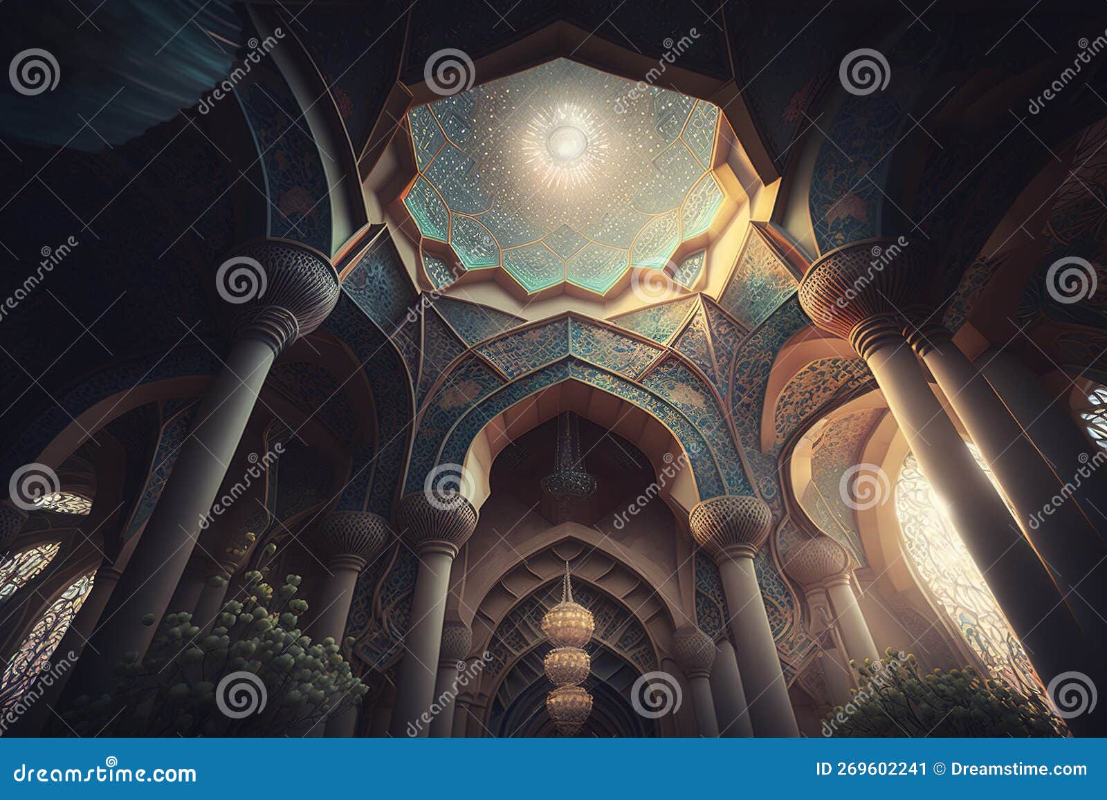 Beautiful Mosque Interior with Sparkling Light Stock Illustration ...
