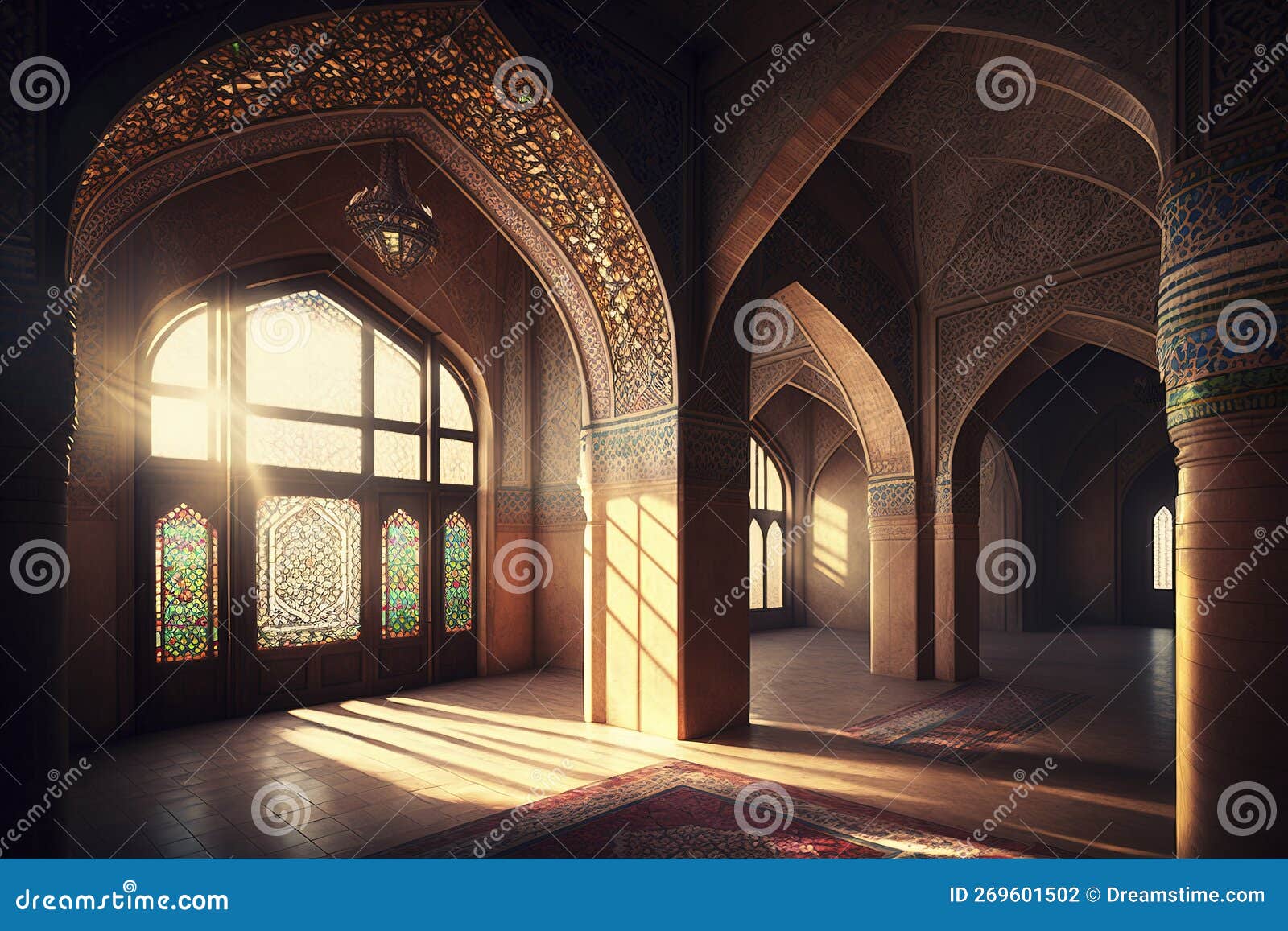 Beautiful Mosque Interior with Sparkling Light Stock Illustration ...