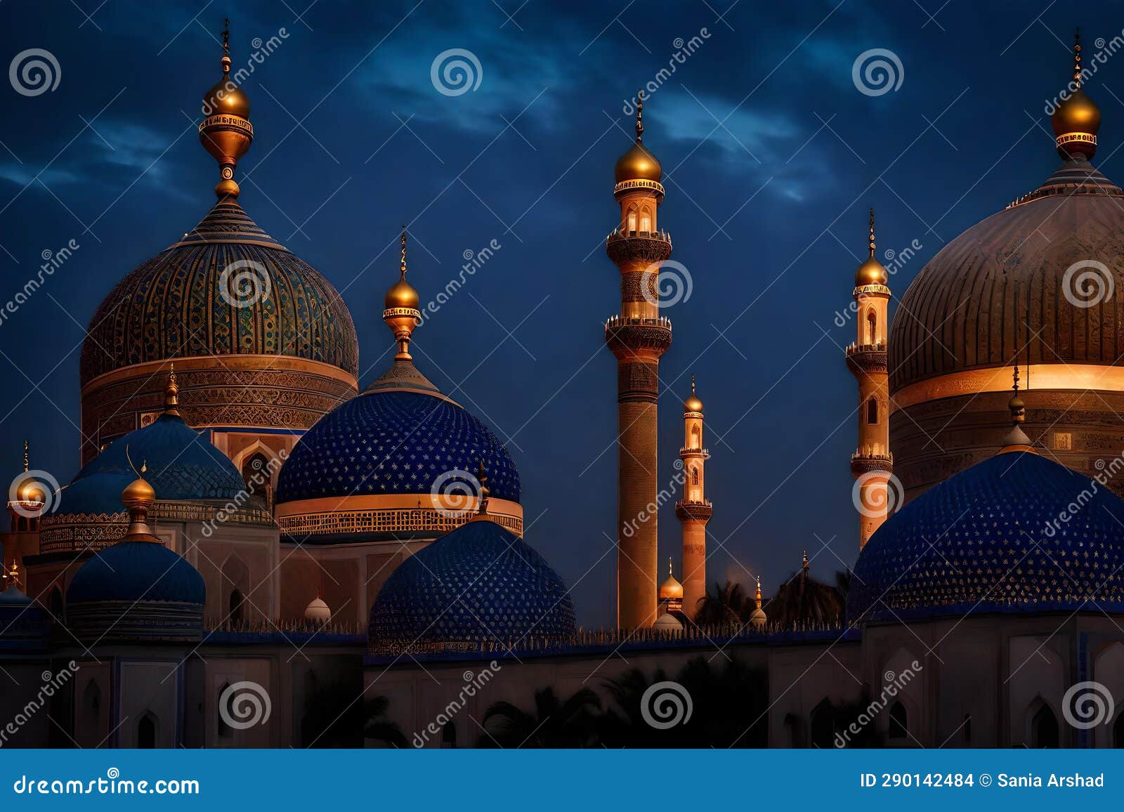 Beautiful Mosque At Night With Milky Way Sky Background Royalty-Free ...