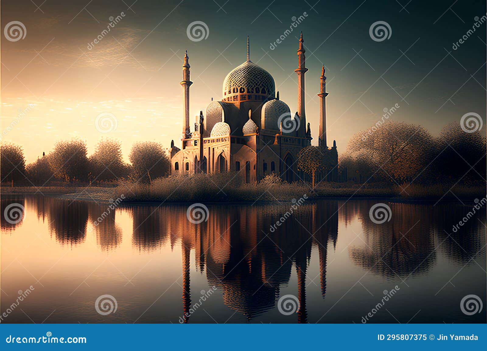 Beautiful Mosque with Reflection in the Water. 3d Render Stock ...