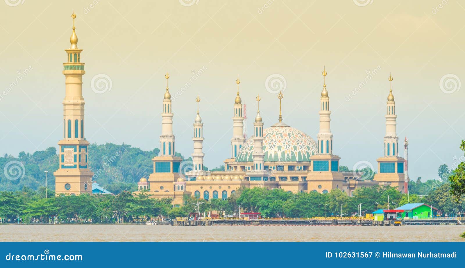 Beautiful Mosque by the River Stock Image - Image of tower, view: 102631567