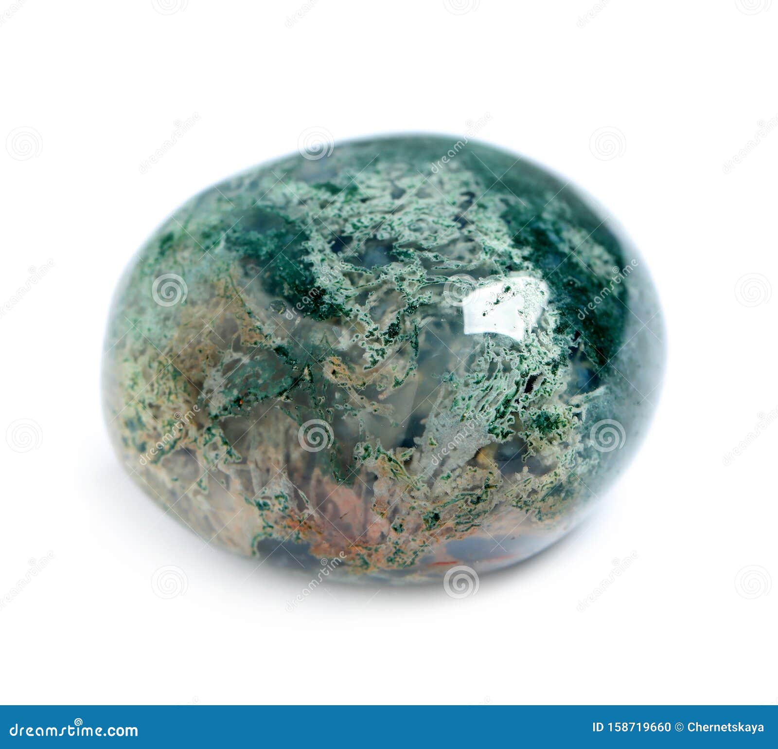 Beautiful Moss Agate Gemstone on White Stock Photo - Image of fossil ...