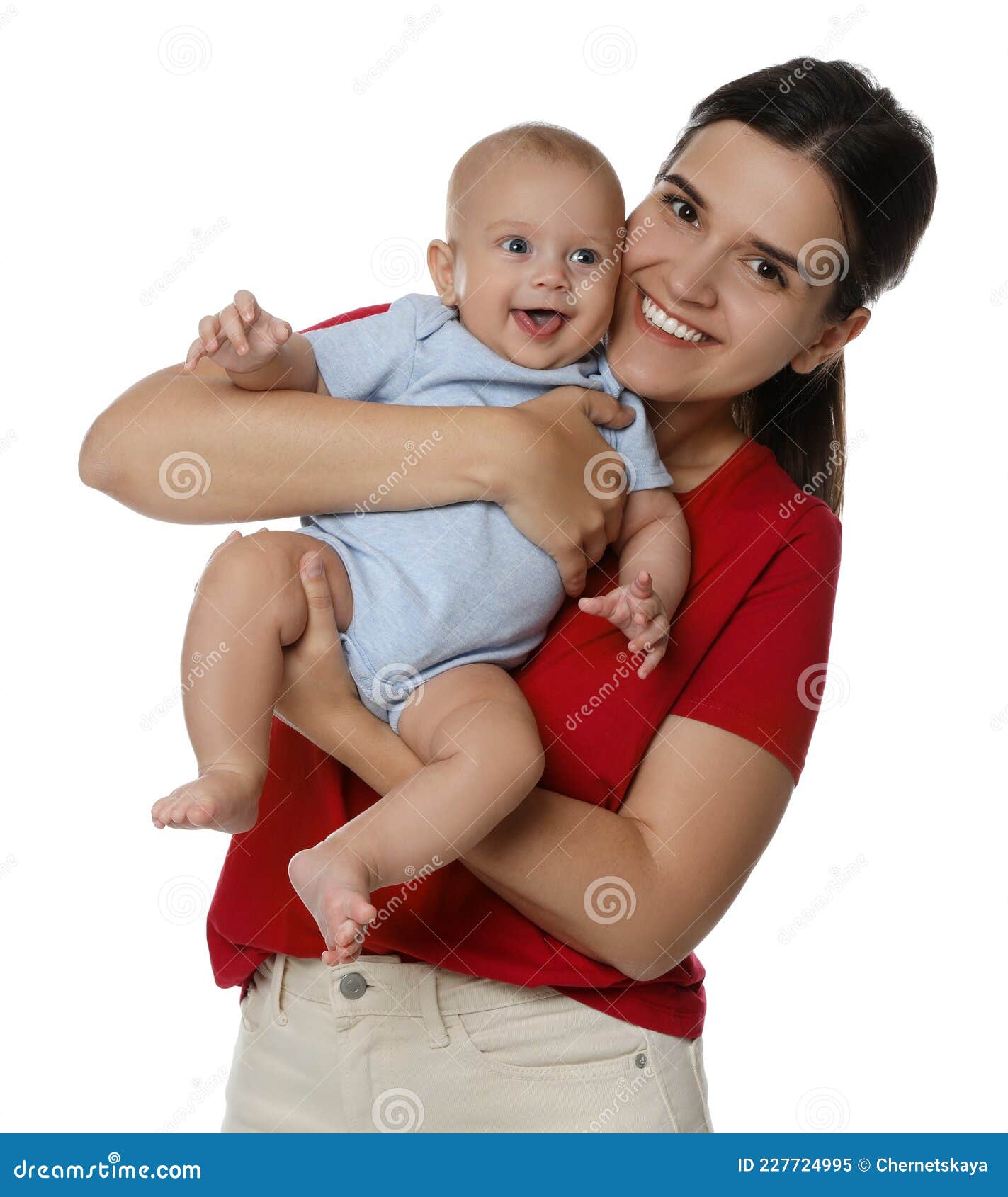 Beautiful Mother with Her Cute Baby on White Background Stock Image ...