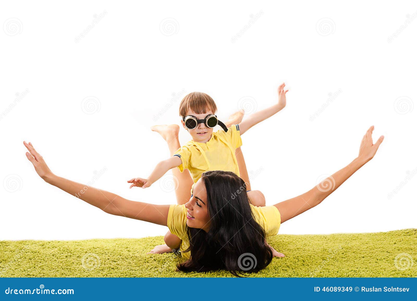 Beautiful Mother and Son Flying Stock Image - Image of grimace, back ...