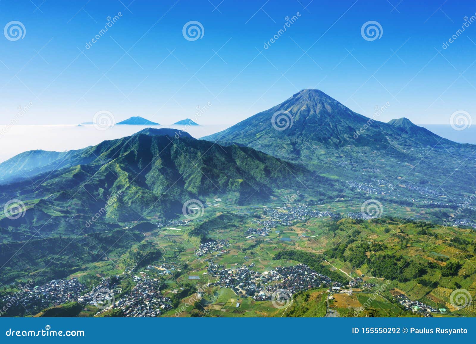 Beautiful Mount Sindoro Scenery Under Blue Sky Stock Photo - Image of ...