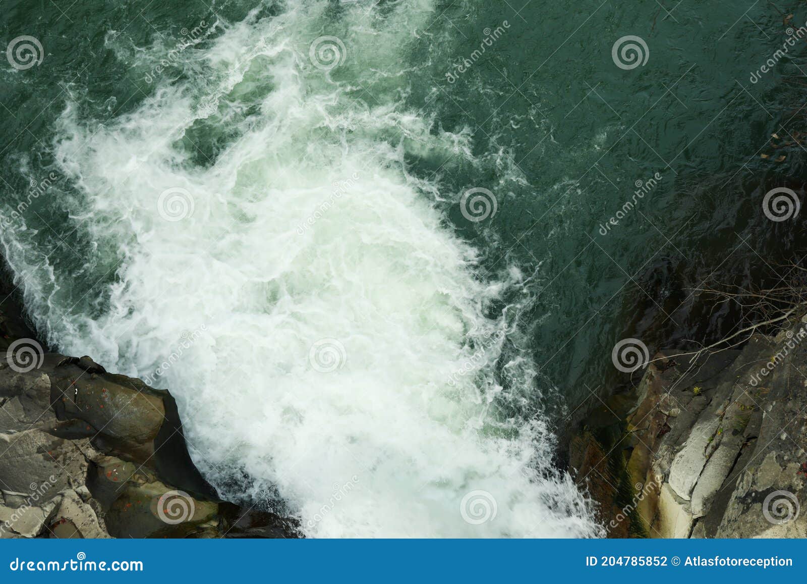 Beautiful Mountain Lake with Waterfall and Rocks Stock Photo - Image of ...