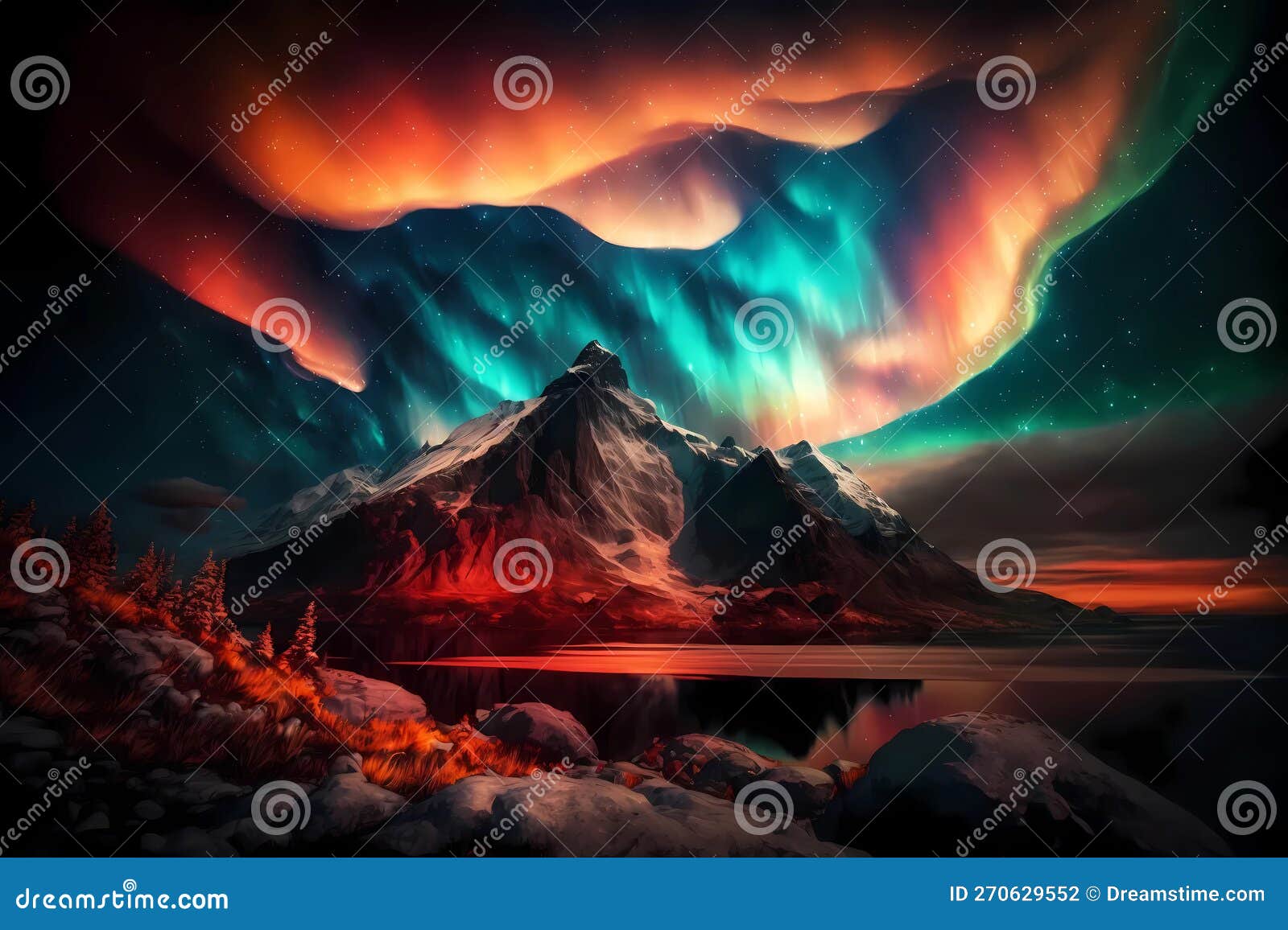 Beautiful Mountain Landscape with Beautiful Aurora Borealis. Generative Ai Design Stock ...