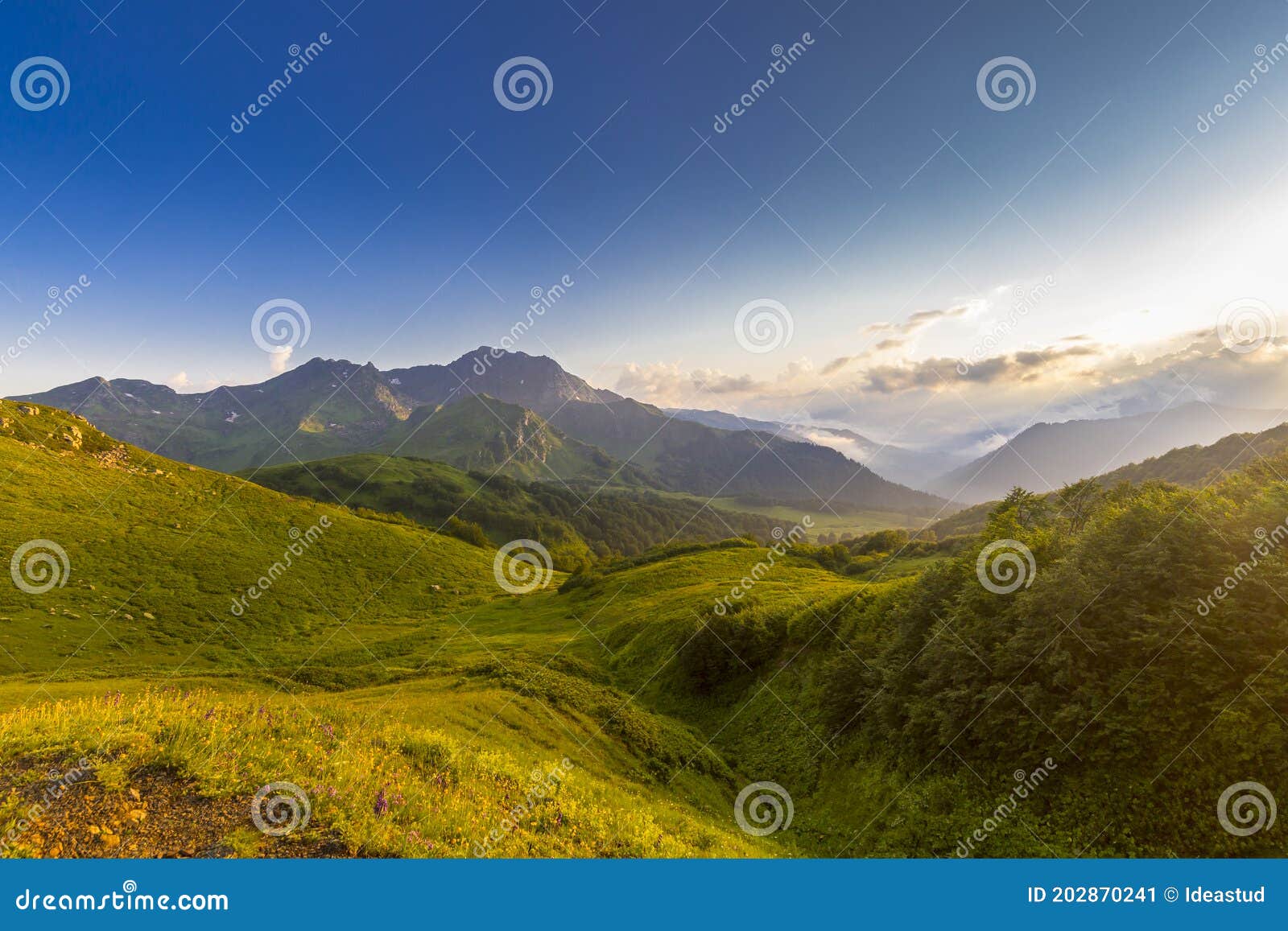 Beautiful Mountain Landscape at Caucasus Mountains with Clouds and Blue ...