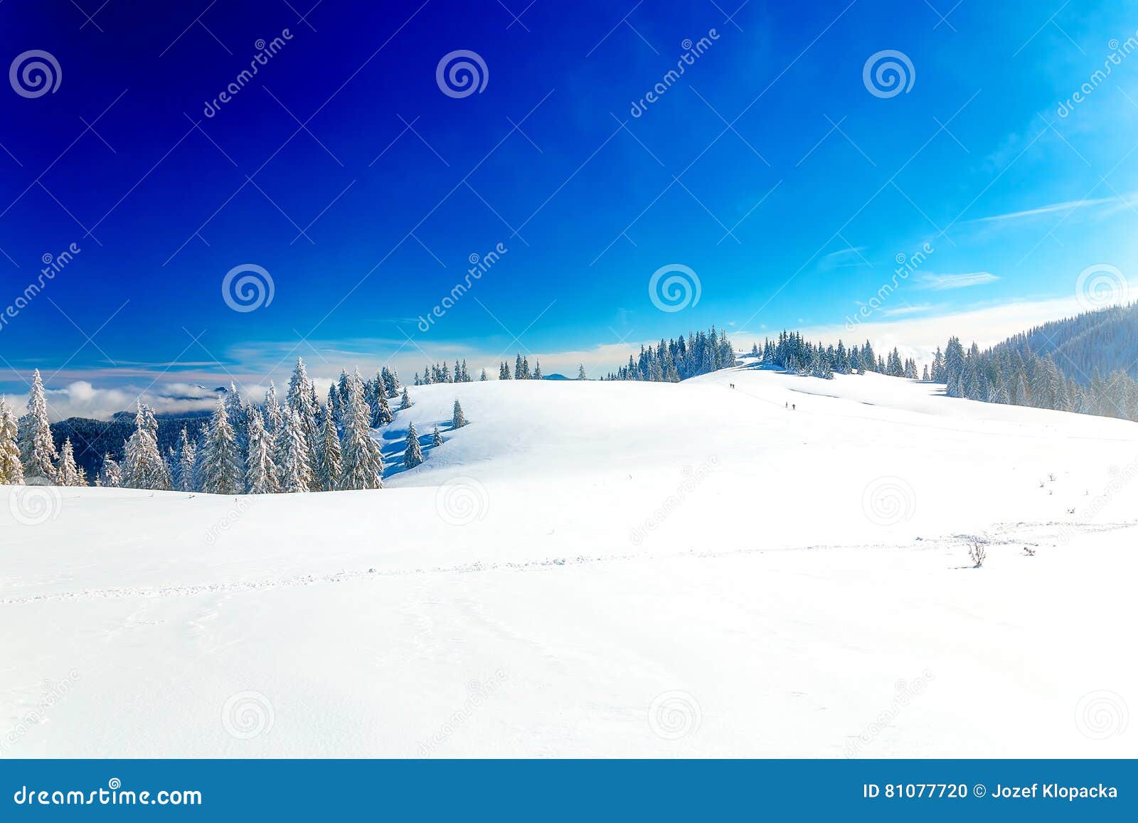 Beautiful Mountain Landscape and Snowy Paths in the Snow with Tourists ...