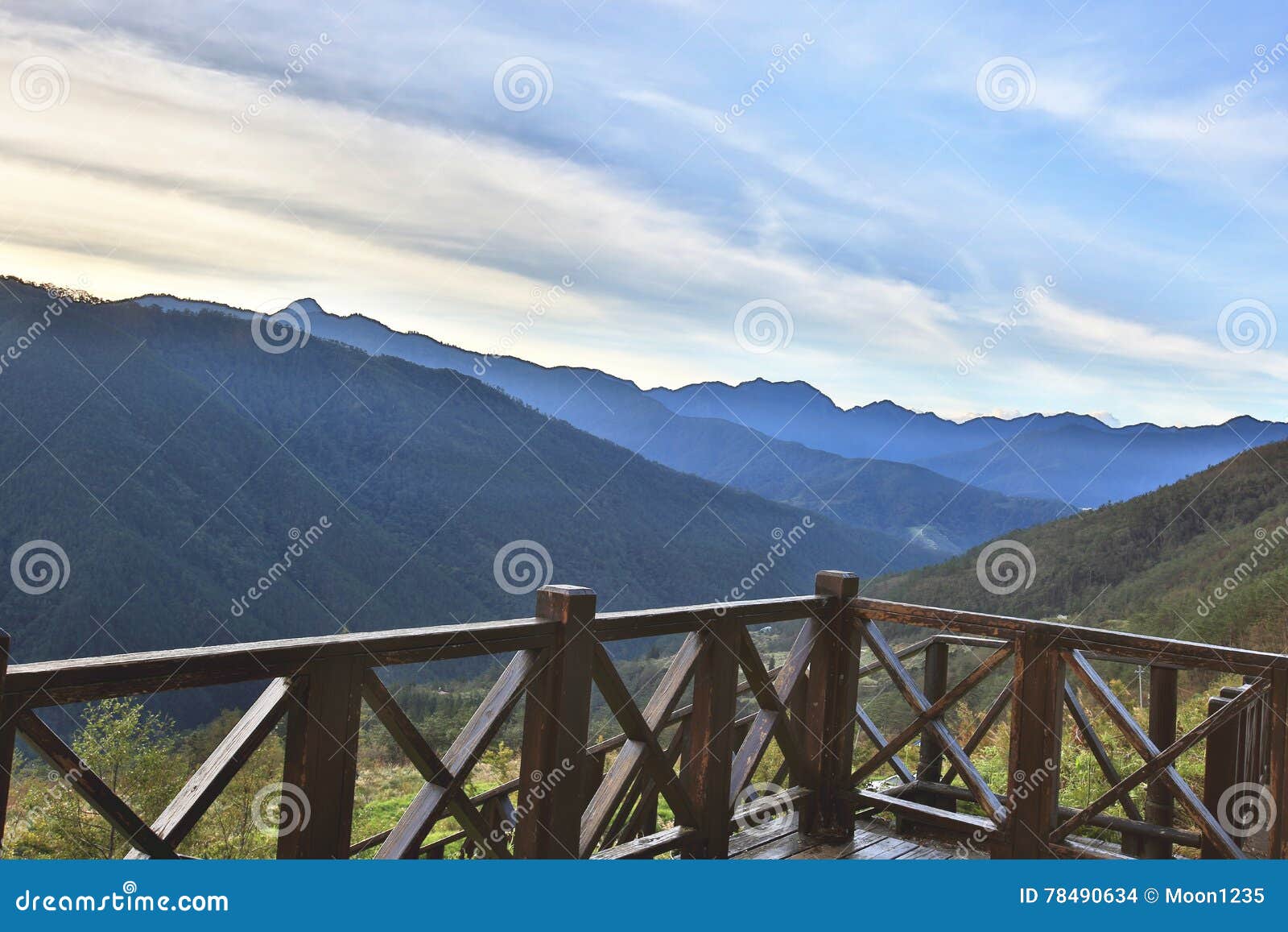 Beautiful Mountain Landscape with Wooden Viewing Platform Stock Photo ...