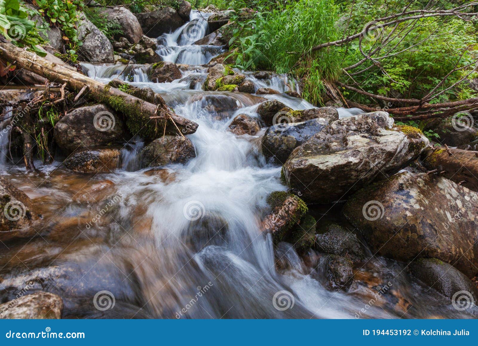 A Beautiful Mountain Stream is Bubbling with Water Stock Photo - Image ...
