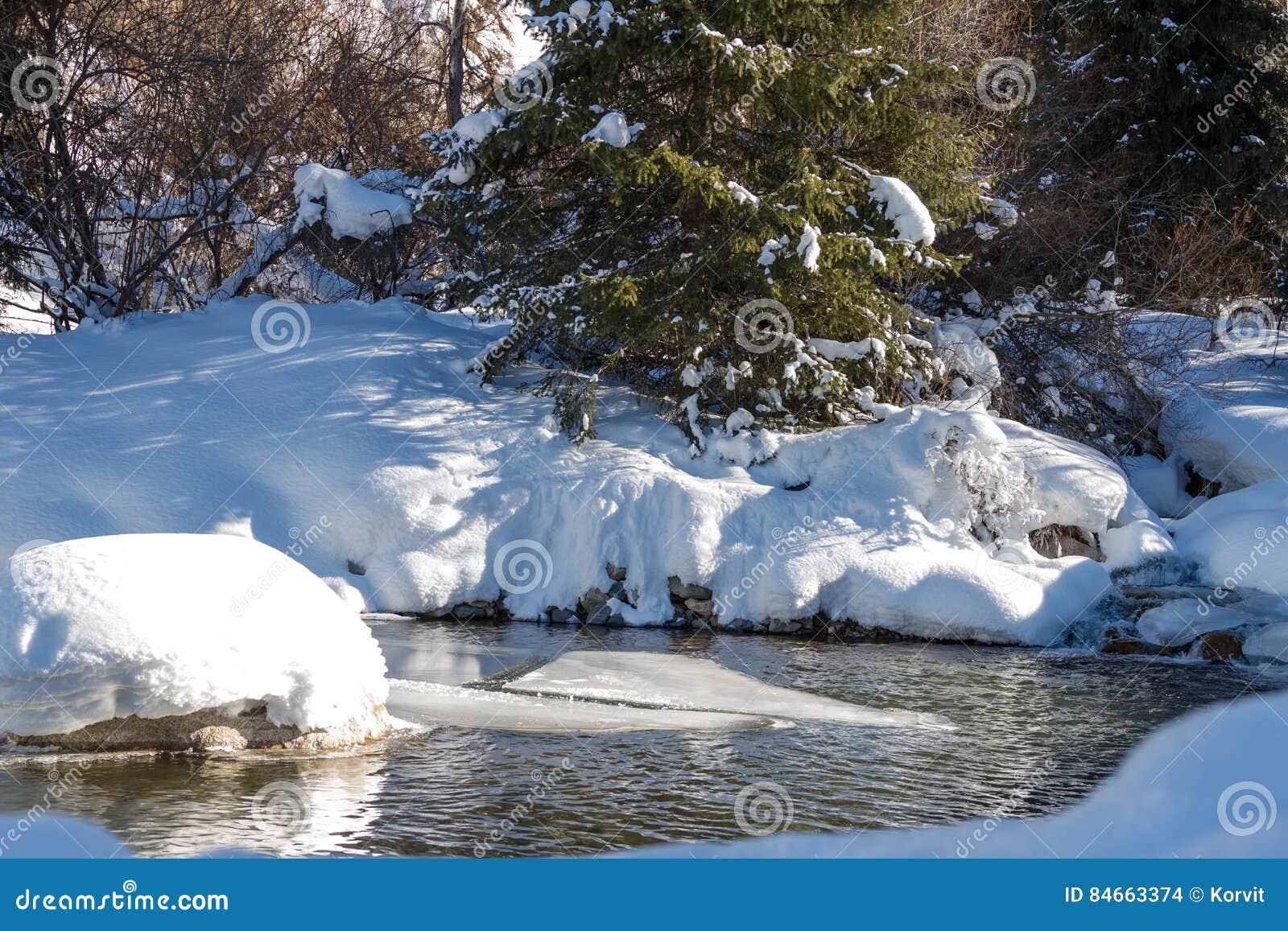Beautiful Mountain Stream in Winter Include Snow Stock Photo - Image of ...