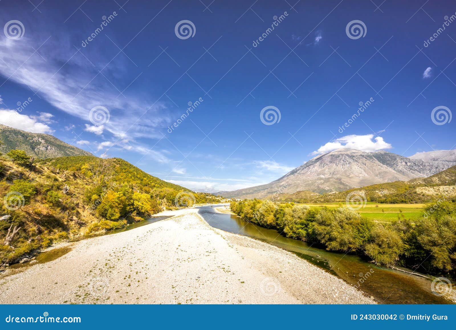 Beautiful Mountain Valley with Gentle Hills and River Stock Photo ...